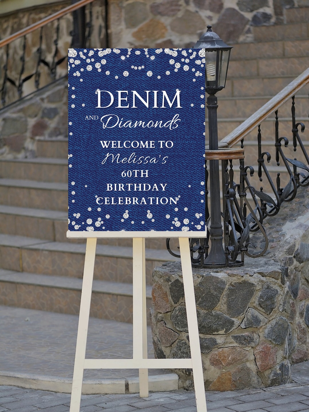 Editable Denim and Diamonds Birthday Welcome Sign, Denim, Blue Jeans ...