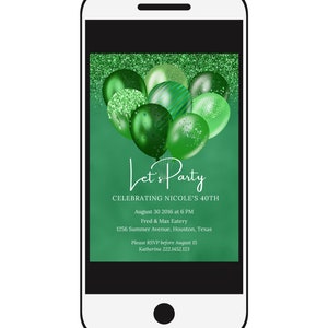 Editable Green Birthday Invitation, Let's Party Green Balloons Invite ...