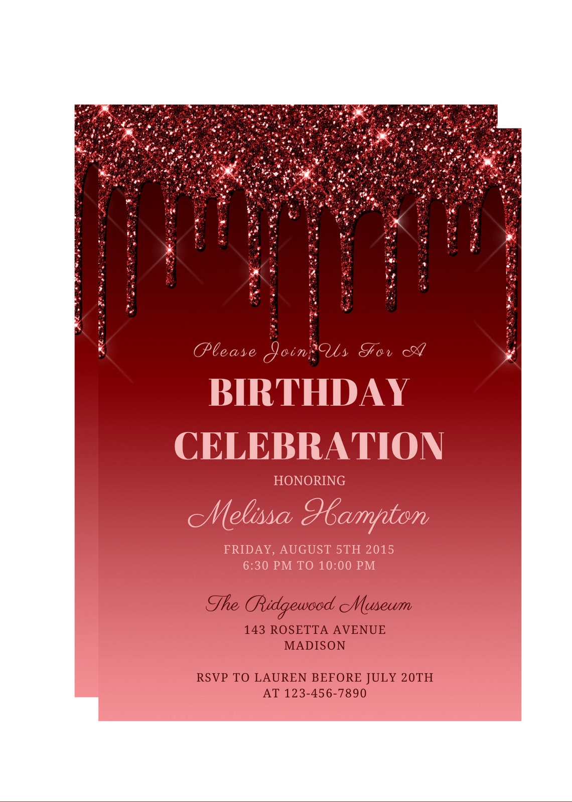 Editable Red Birthday Invitation, Red Glitter Drip, Printable or ...