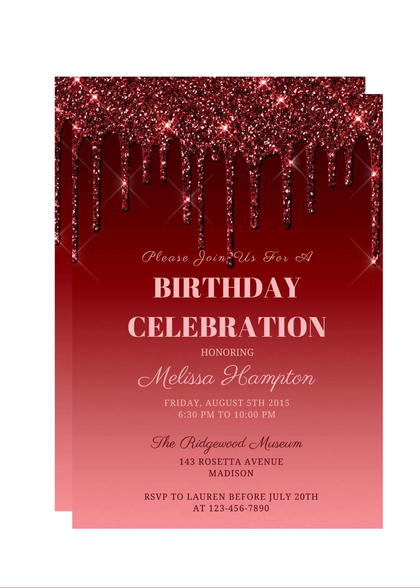 Editable Red Birthday Invitation Red Glitter Drip Dripping - Etsy