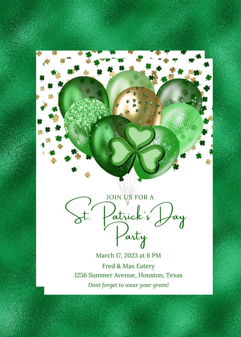 Editable St. Patrick's Day Party Invitation, Green, Shamrock, Printable ...