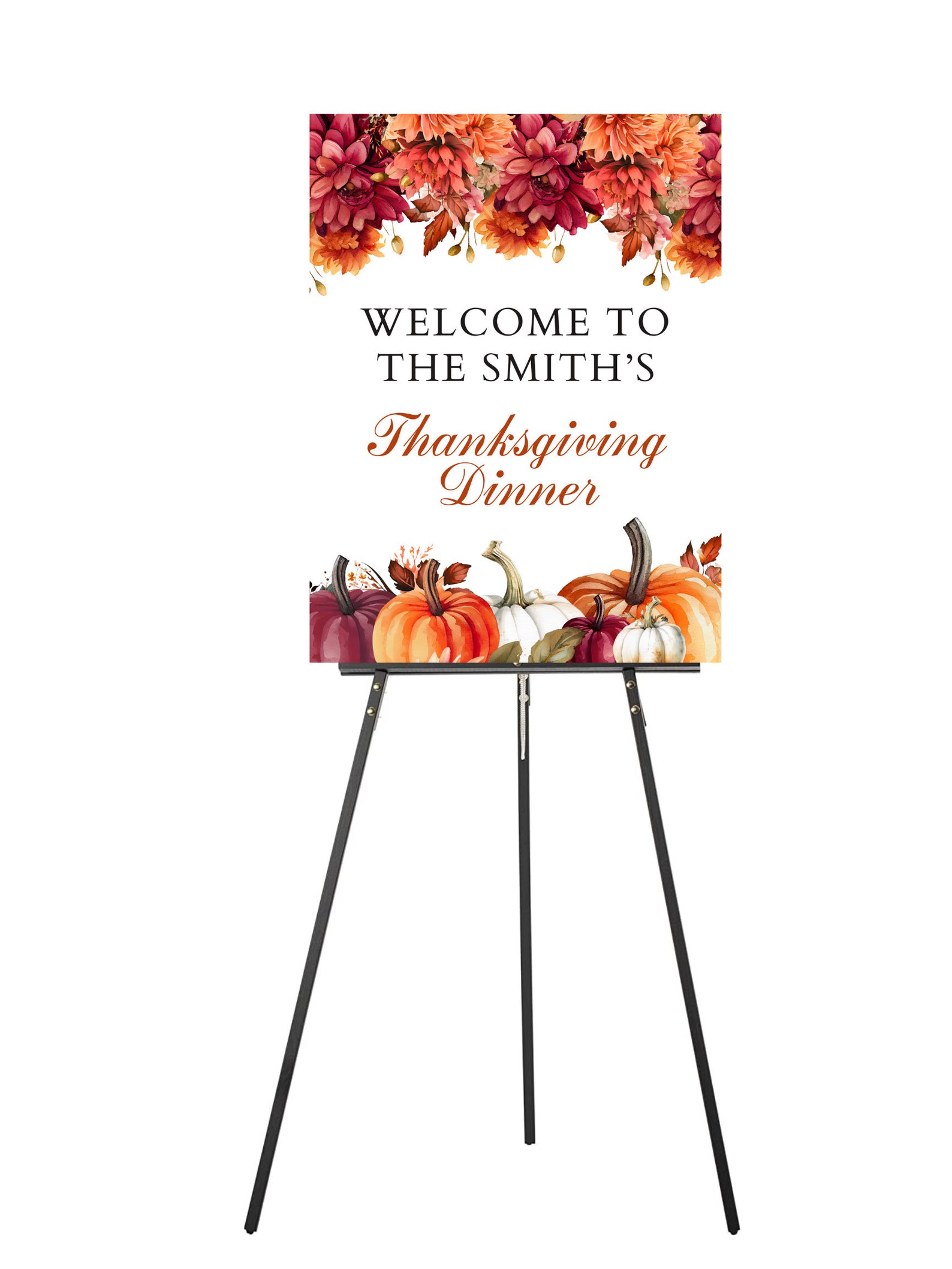 Editable Thanksgiving Welcome Sign Autumn Floral Pumpkin Friendsgiving ...