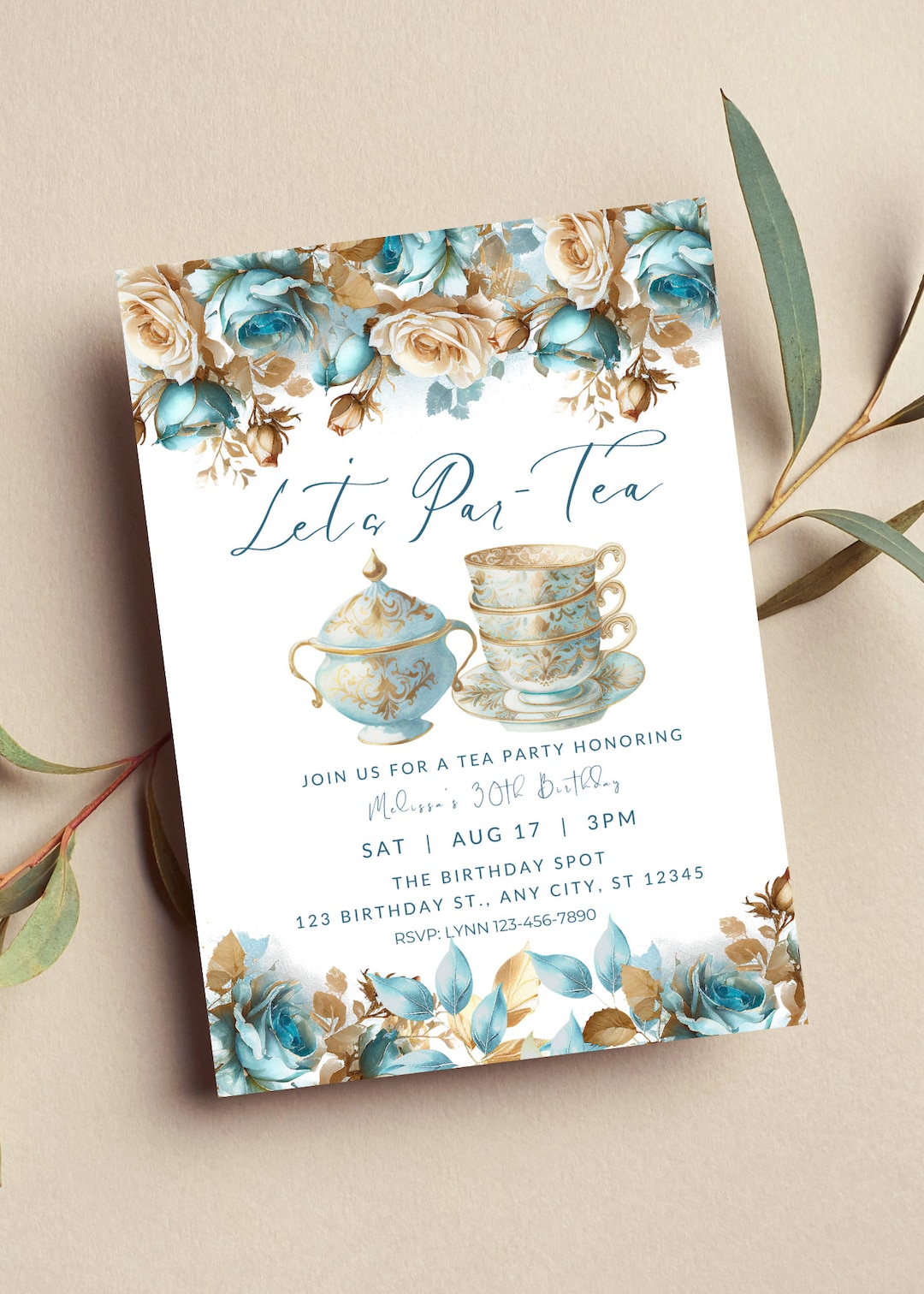 Editable Tea Party Invitation, Let's Par-tea, Birthday Tea Party Invite ...