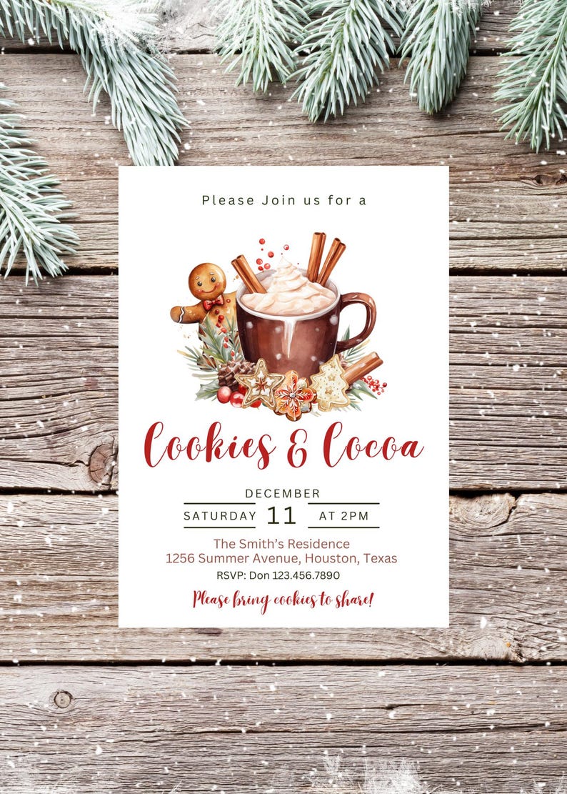 Editable Cookies and Cocoa Invitation, Digital or Printable Invitation ...