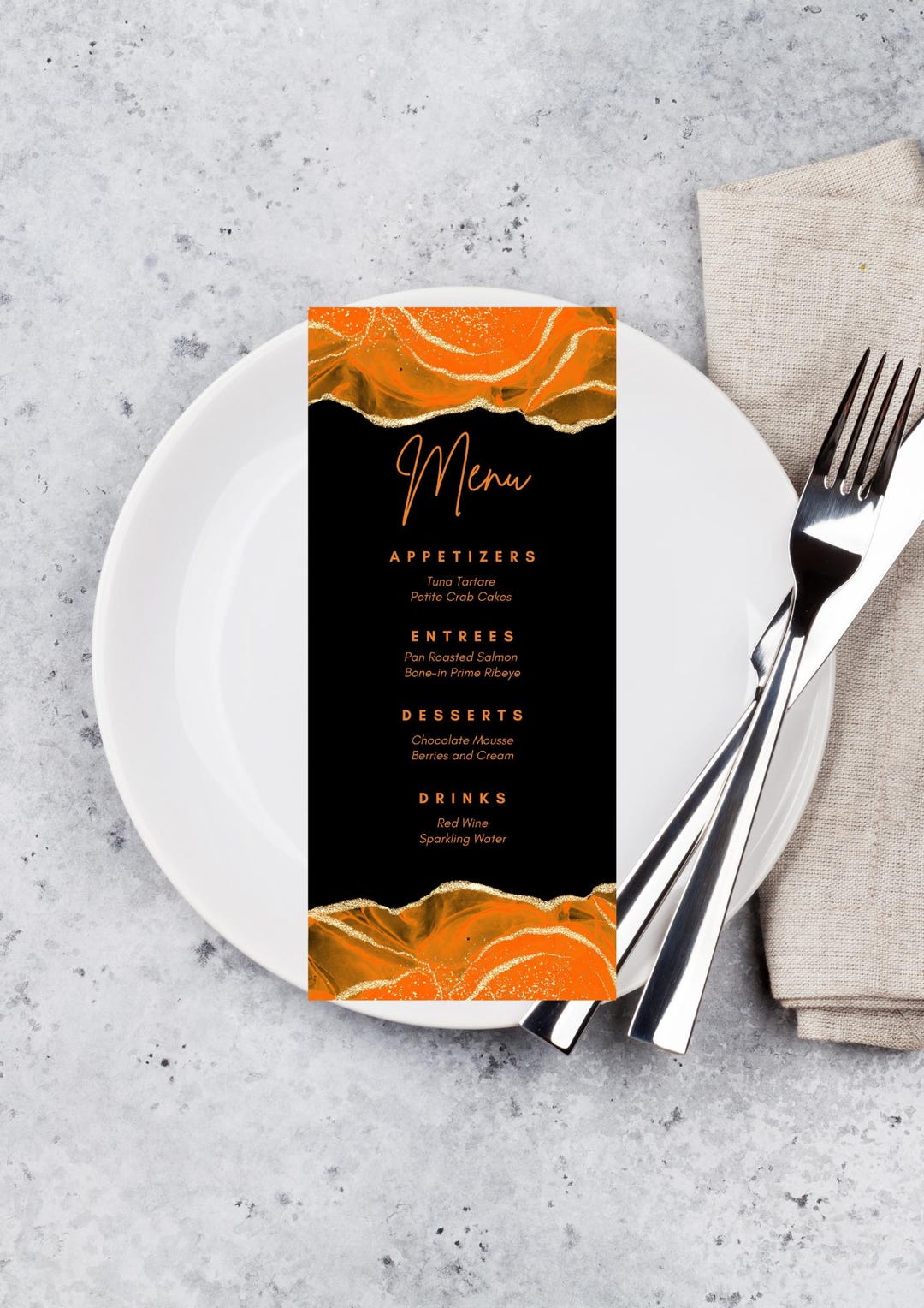 Orange & Black Party Menu Template Editable 4x9" Printable Digital ...