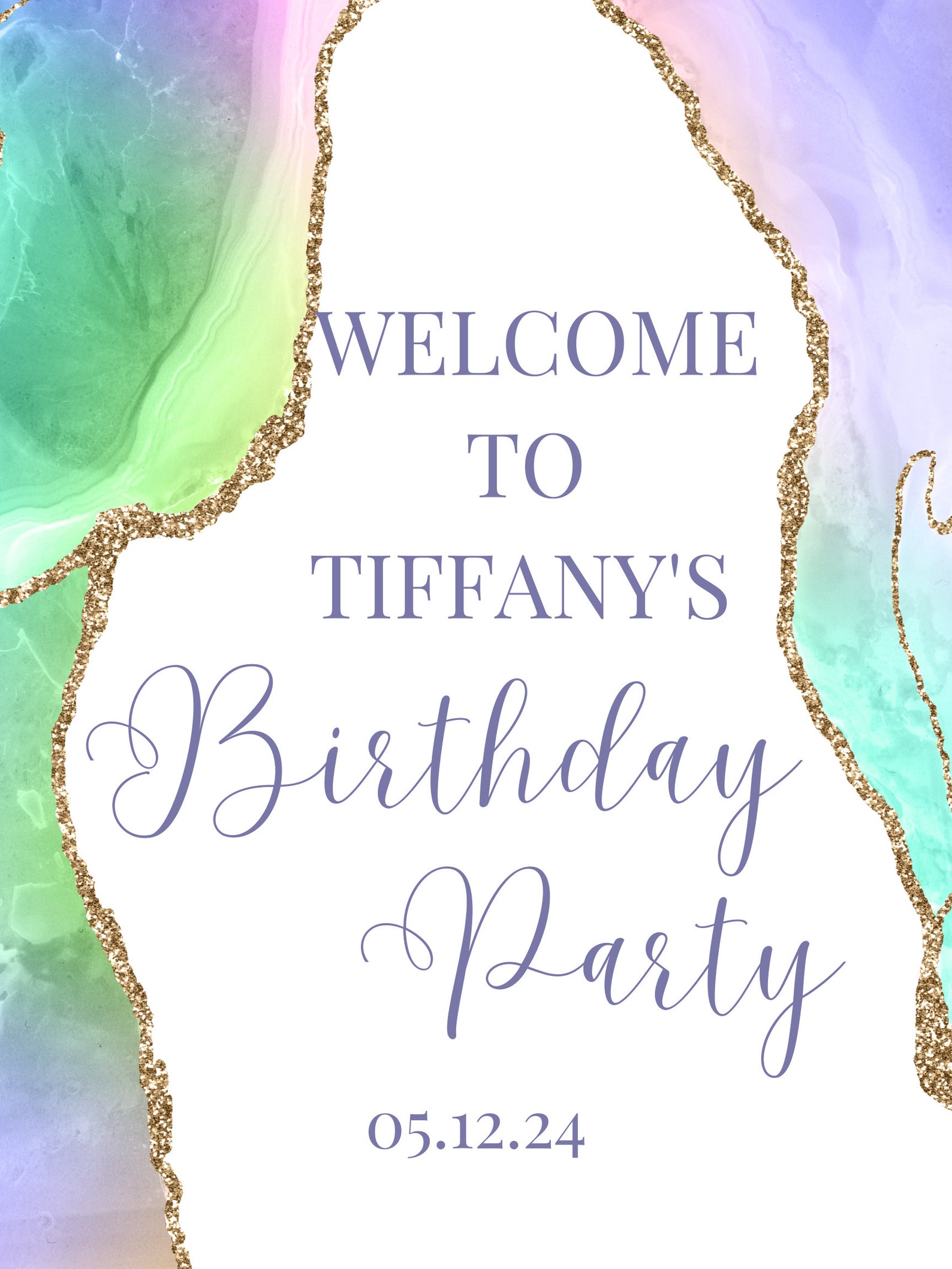 Editable Rainbow Birthday Welcome Sign Agate Birthday Welcome - Etsy