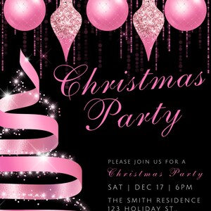 Editable Pink Christmas Party Invitation, Girl's Holiday, Printable or ...