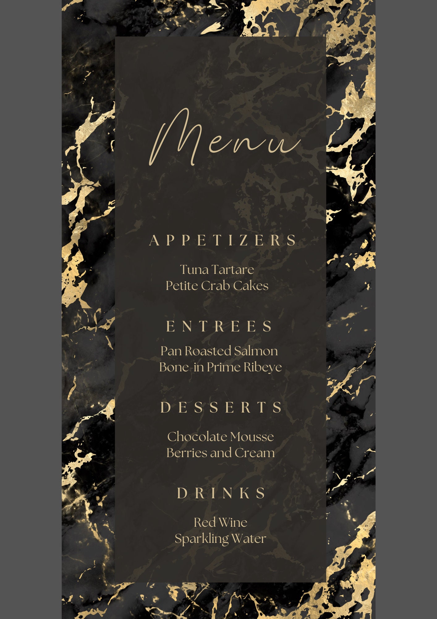 Editable Black and Gold Menu Card Template Marble Design - Etsy Australia