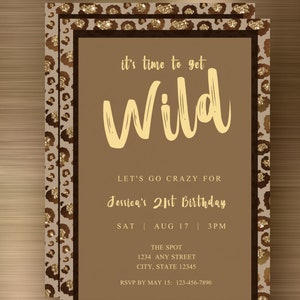 Editable Time to Get Wild Invitation, Leopard Print Birthday Invitation ...