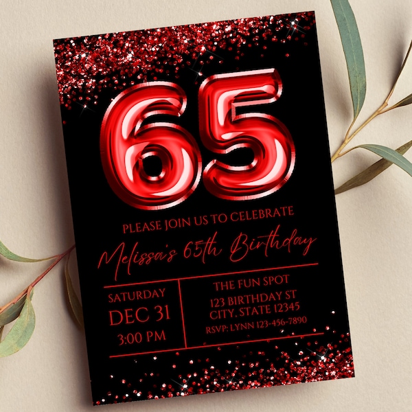 Editable 65th Birthday Invitation - Etsy