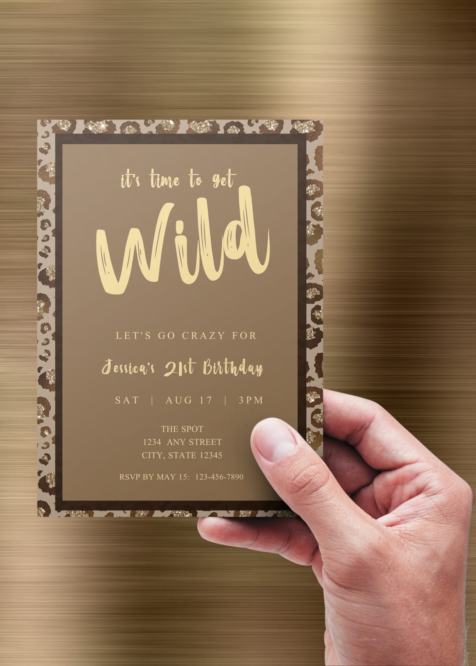 Leopard Print Birthday Invitation, Gold Safari Design (digital Download ...