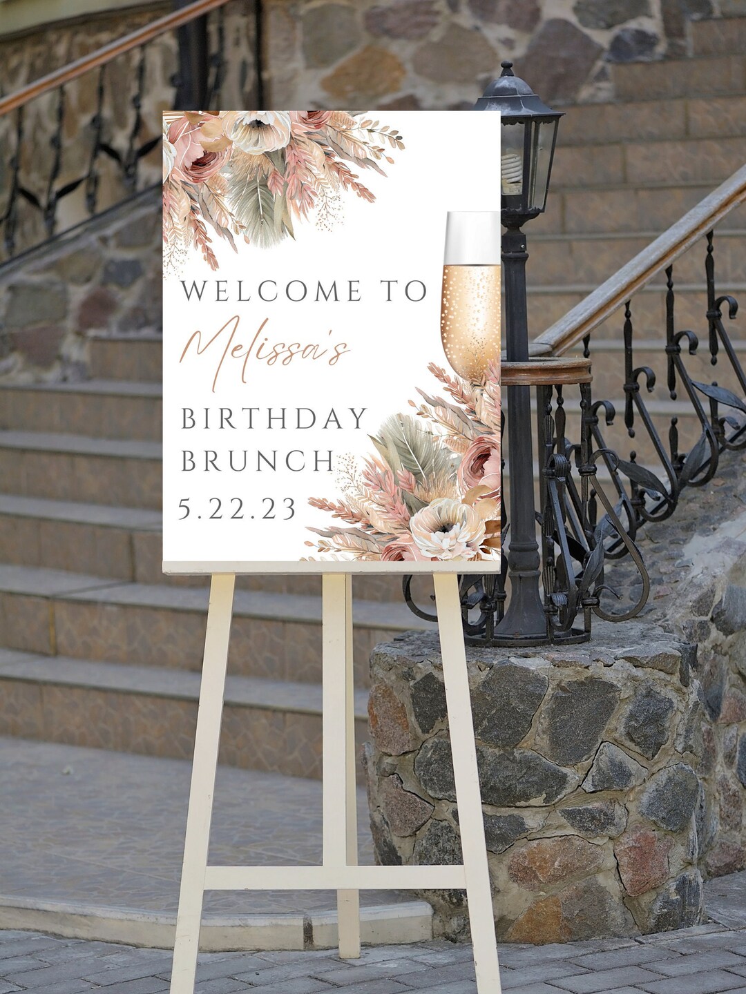 Editable Boho Brunch Welcome Sign, Pampas, Boho Floral, Bridal Brunch ...