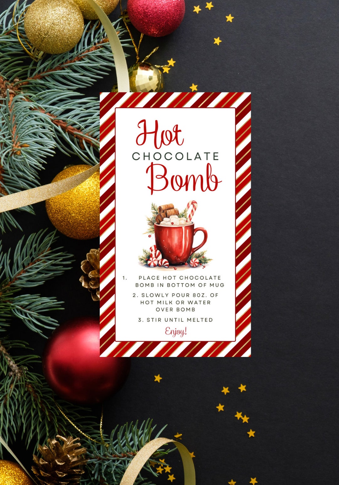 Printable Hot Chocolate Bomb Tag, Christmas Hot Cocoa Bomb Tag, Holiday ...