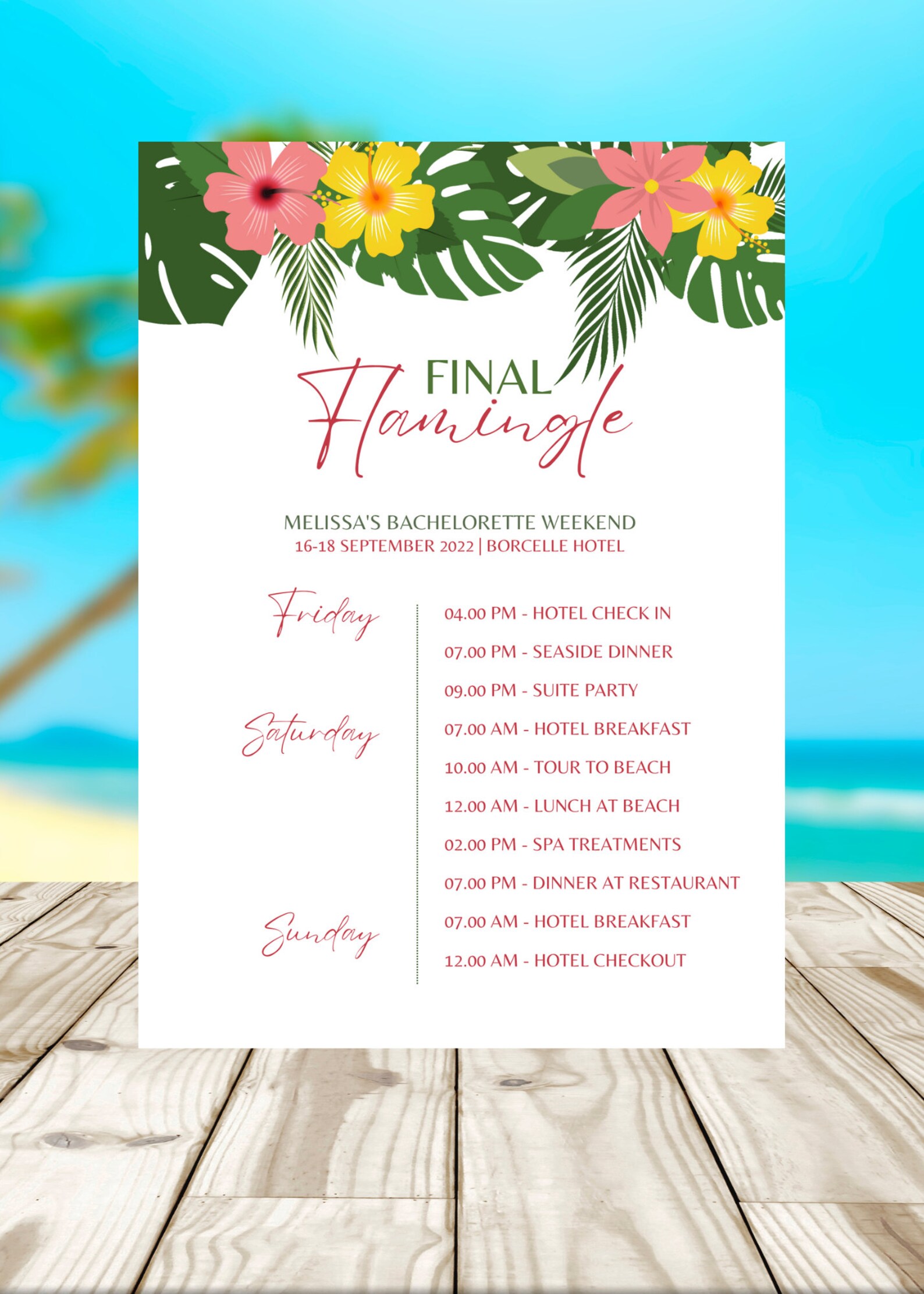 Editable Final Flamingle Bachelorette Weekend Itinerary , Flamingo ...