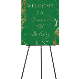 Editable Green and Gold Birthday Welcome Sign, Marble, Luxury, Welcome ...