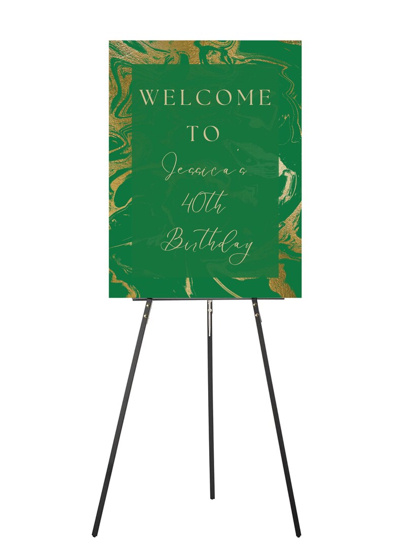 Editable Green and Gold Birthday Welcome Sign Marble Luxury - Etsy