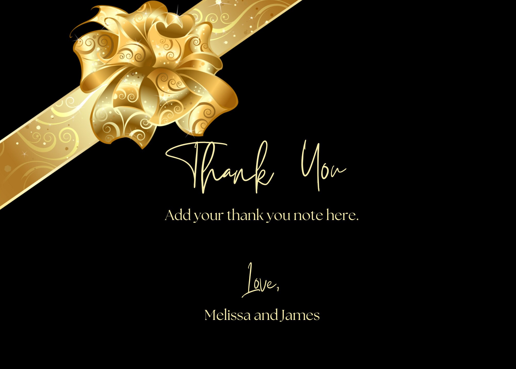 Printable Thank You Card, Editable Black and Gold Thank You Note, Gold ...