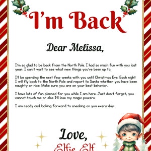 Editable Elf Arrival Letter Return Letter Christmas Elf I'm Back Elf ...