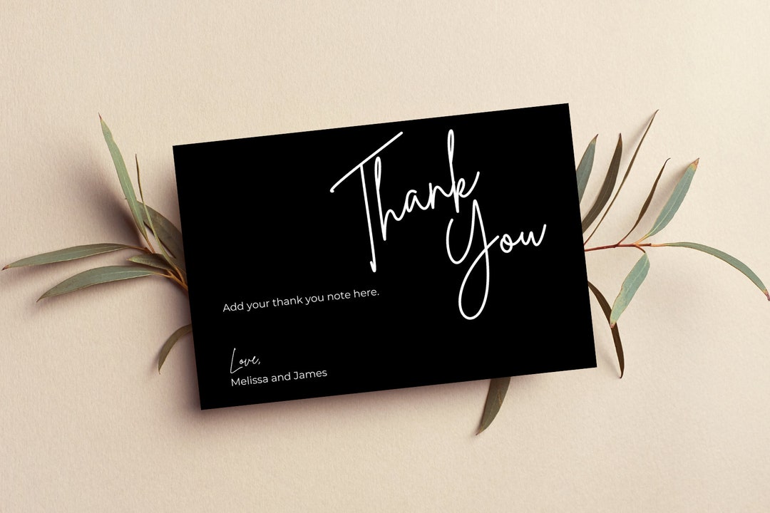 Printable Thank You Card, Editable Thank You Note, Black, Minimalist ...