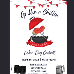 Editable Labor Day Cookout Invitation, Grillin and Chillin Cookout BBQ ...