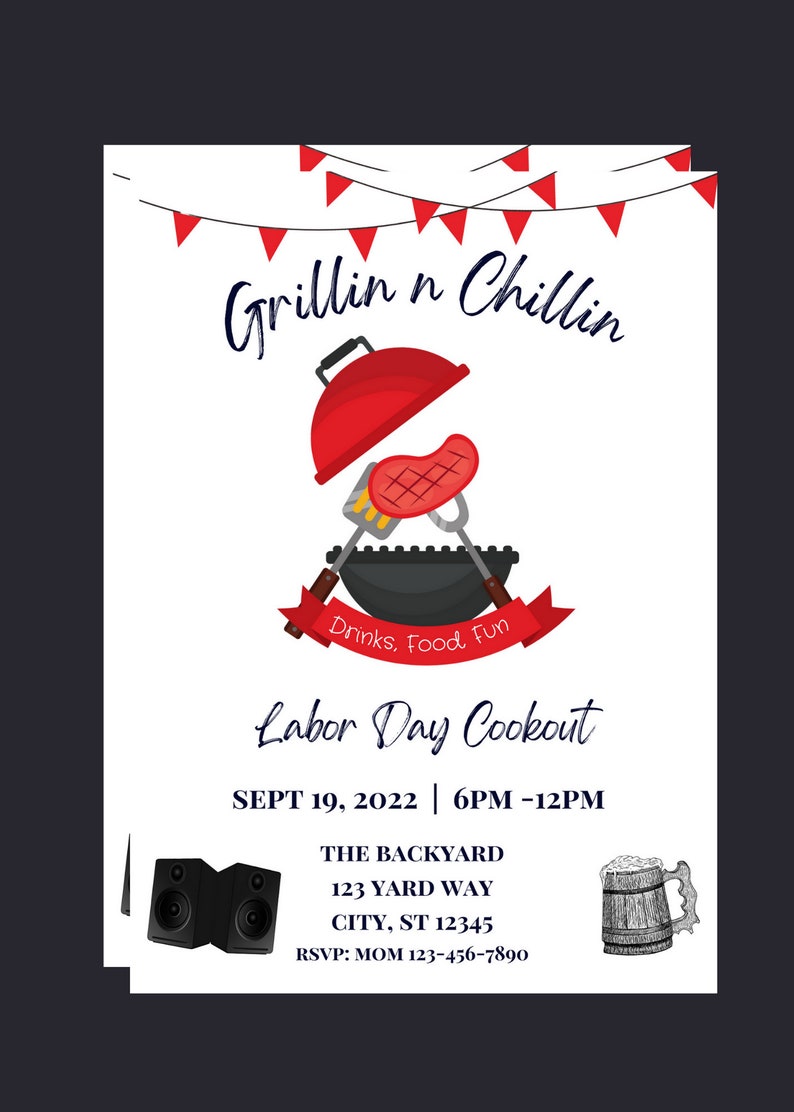 Editable Labor Day Cookout Invitation Grillin and Chillin - Etsy