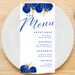 Royal Blue Floral Menu Card, Editable Dinner Table Menu (digital ...