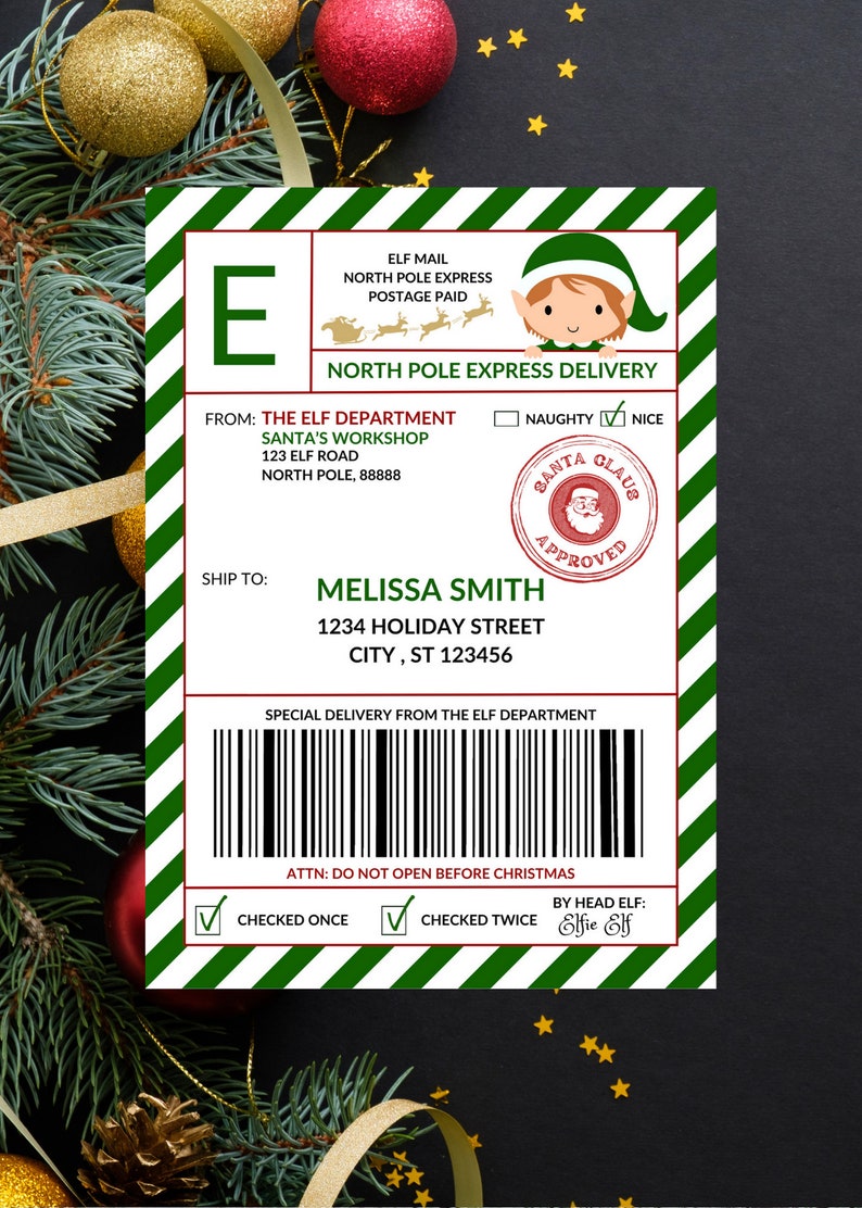 Printable North Pole Shipping Label, Elf Mail Mailing Label, Editable ...