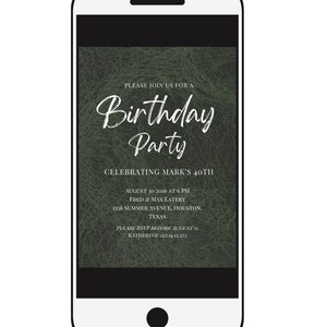 Editable Birthday Party Invitation for Men, Green Invite, Masculine ...
