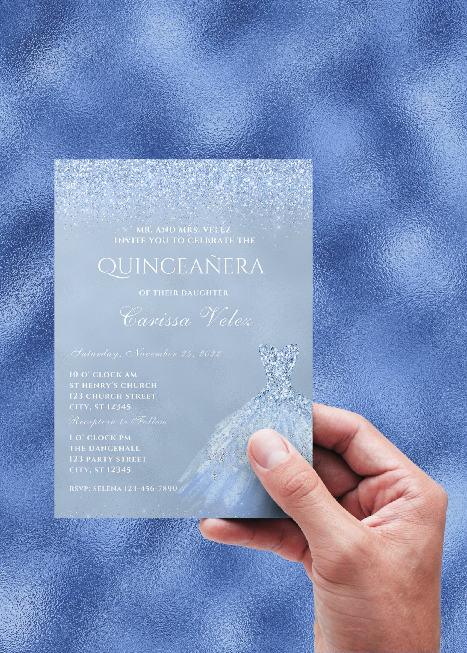 Editable Blue Quinceañera Invitation Mis Quince Anos Glam - Etsy