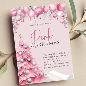Editable Pink Christmas Party Invitation, Holiday Party, Girls Night ...