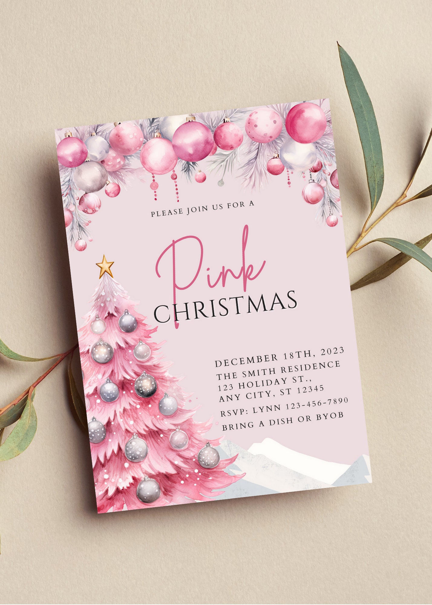 Editable Pink Christmas Party Invitation, Holiday Party, Girls Night ...