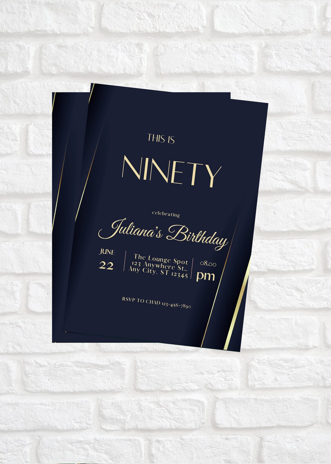 90th Birthday Invitation Navy Blue and Gold Birthday - Etsy