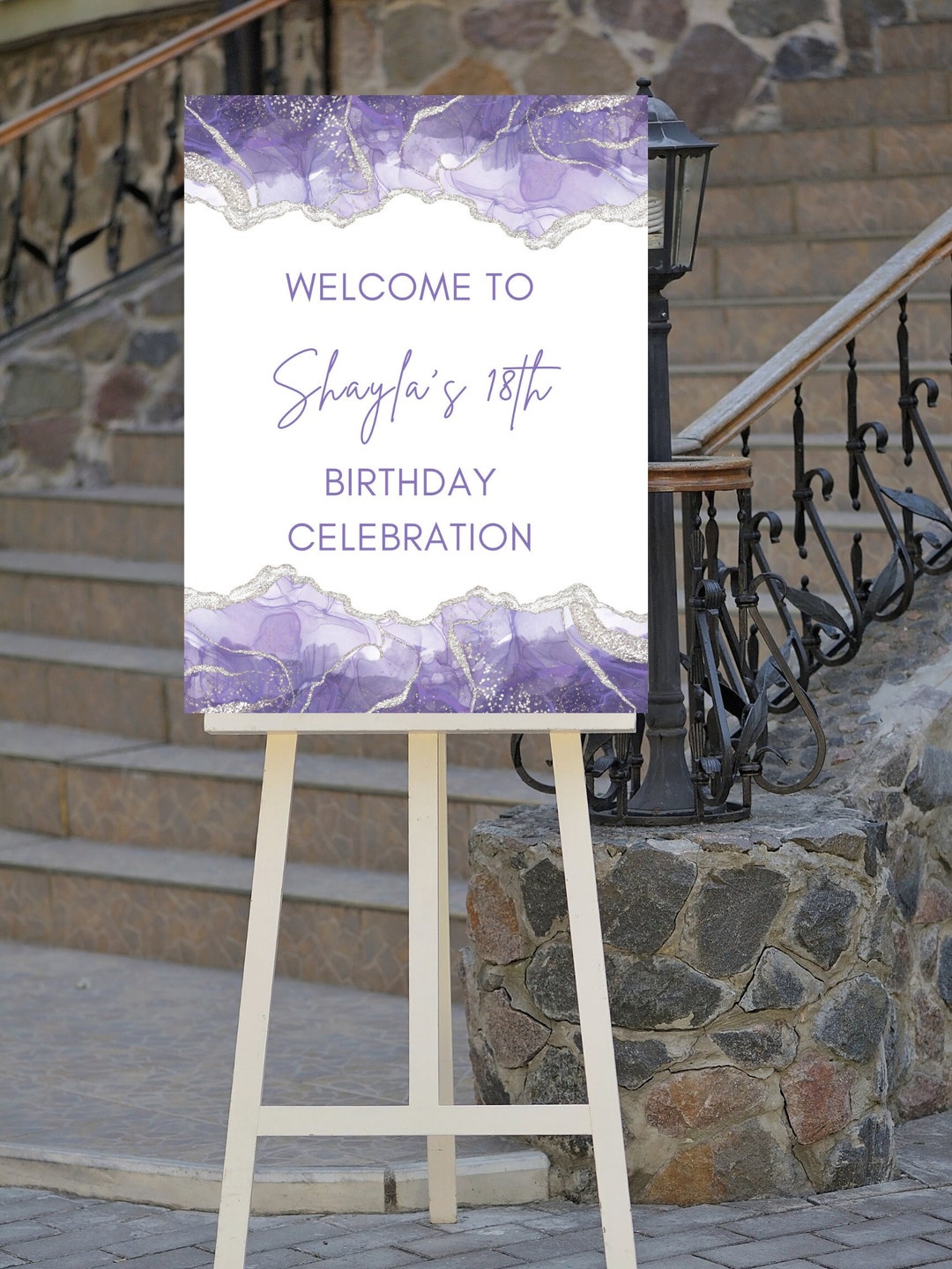 Editable Purple Welcome Sign, Birthday Welcome Sign, Lavender and White ...