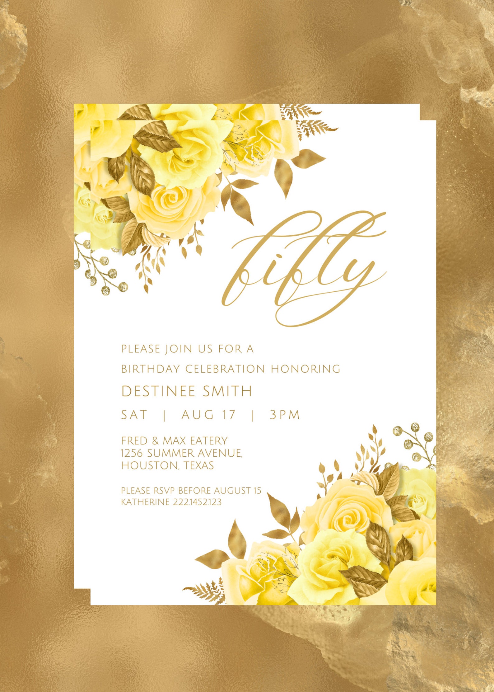 Editable Yellow and Gold Floral Invitation, Yellow and Gold Flowers ...