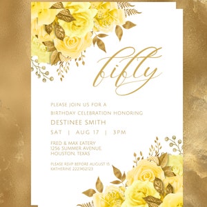 Editable Yellow and Gold Floral Invitation, Yellow and Gold Flowers ...