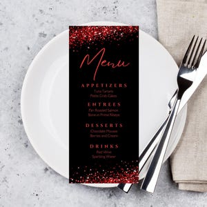 Editable Menu Card Template, Red and Black, Glitter, Dinner Menu Card ...