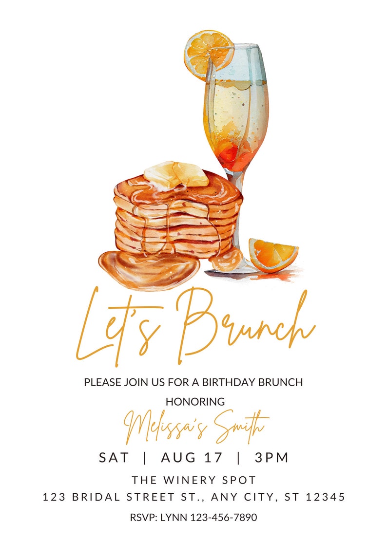 Editable Brunch Invitation, Let's Brunch, Brunch and Bubbly, Birthday ...