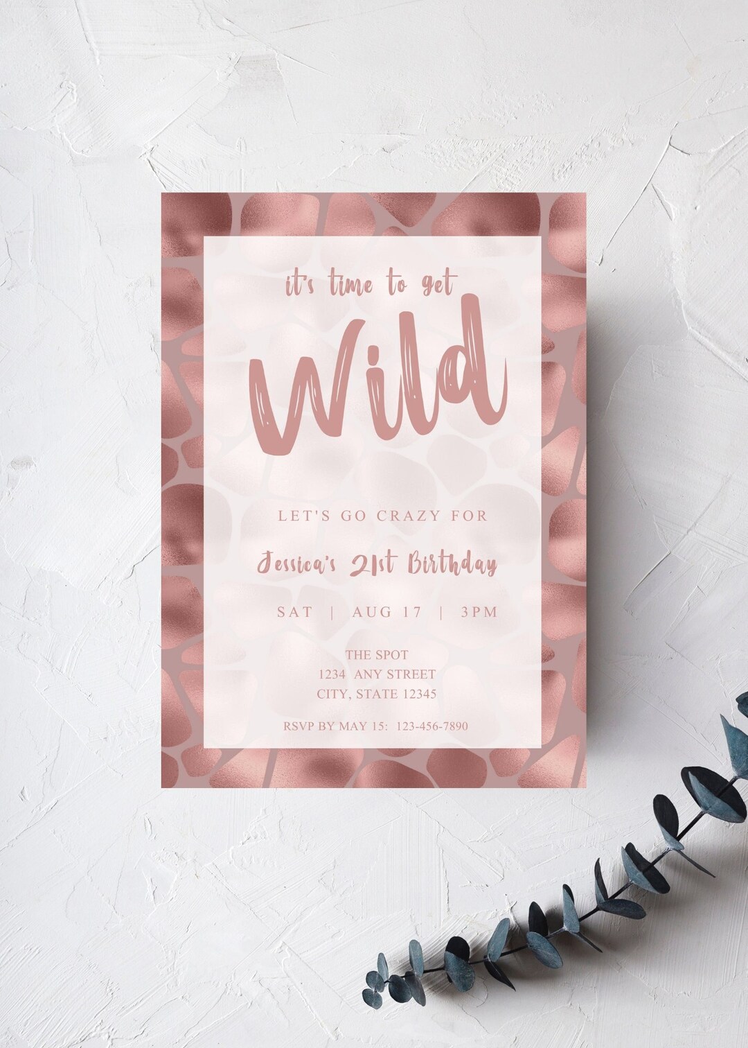 Editable Time to Get Wild Invitation, Giraffe Print Birthday Invite ...