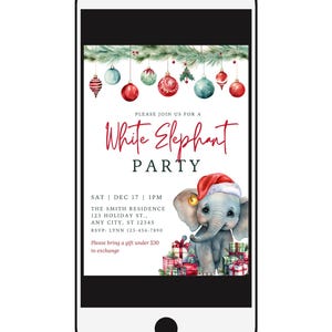Editable White Elephant Christmas Party Invitation, Gift Exchange ...