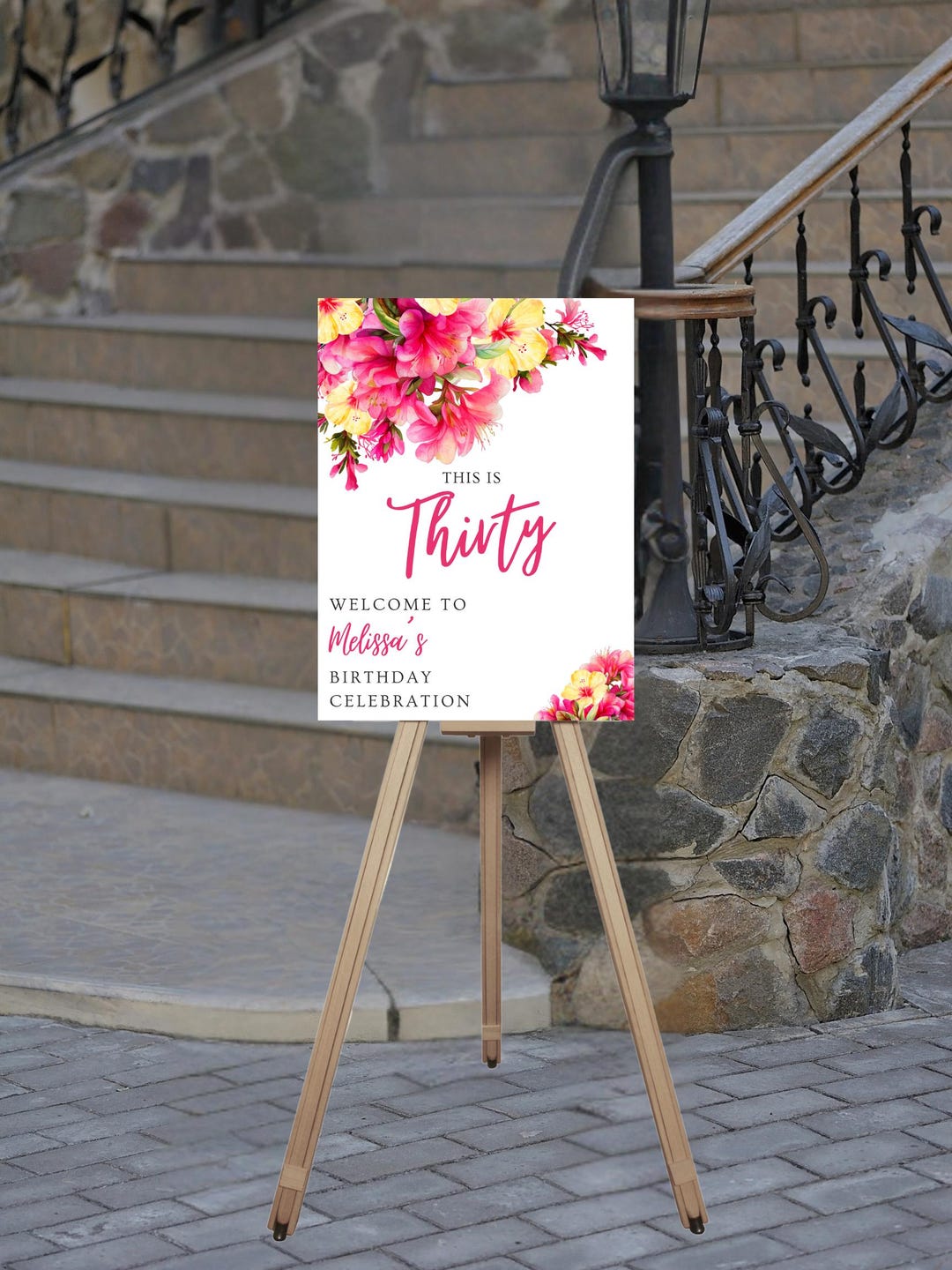 Editable Pink and Yellow Floral Birthday Welcome Sign Entrance Sign ...