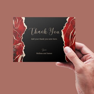 Printable Thank You Card, Editable Red, Black and Gold Thank You Note ...