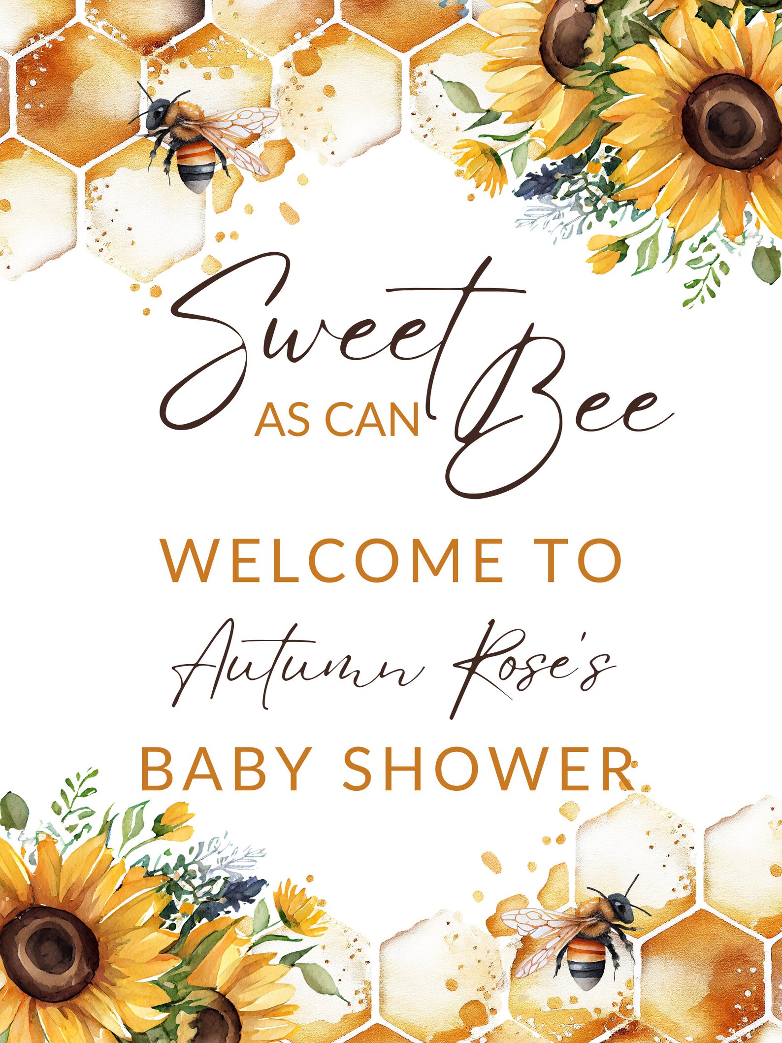 Editable Sweet as Can Bee Baby Shower Welcome Sign, Sunflower ...