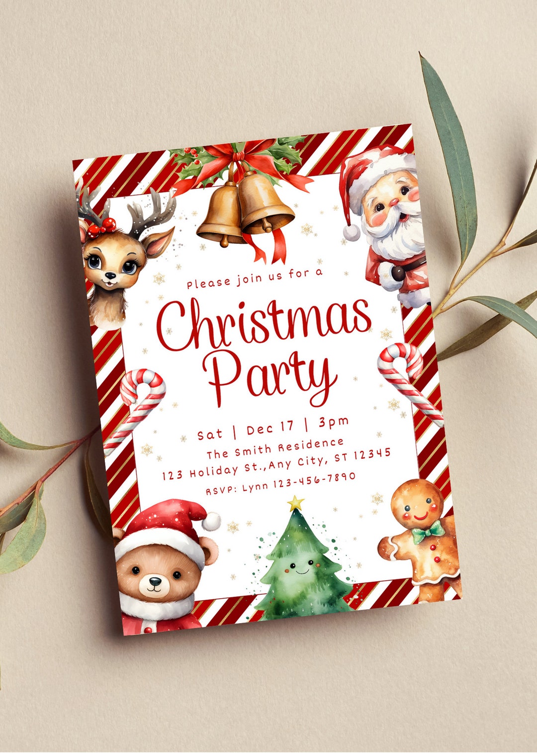 Editable Christmas Party Invitation , Kids Christmas Party Invitation ...