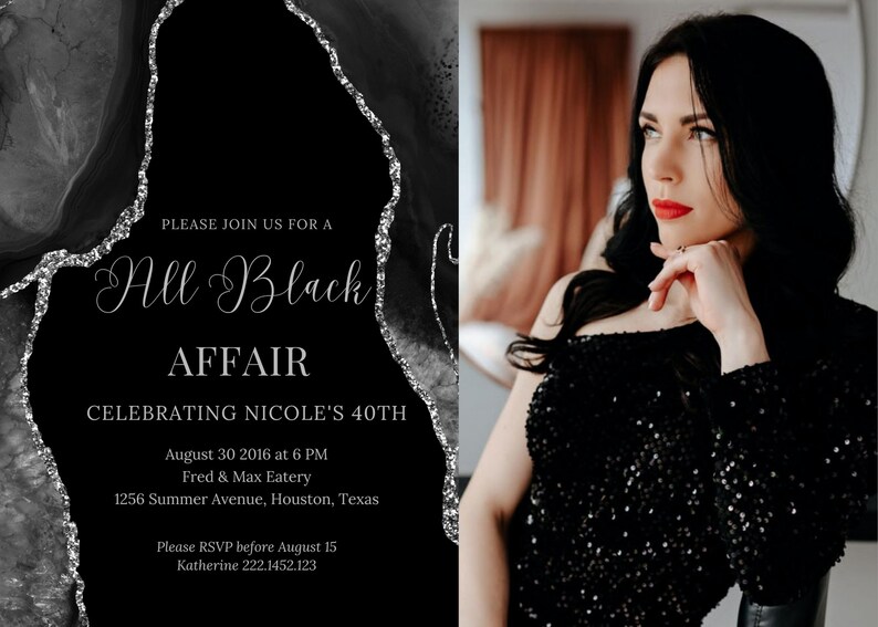 Editable All Black Party Invitation With Picture All Black - Etsy