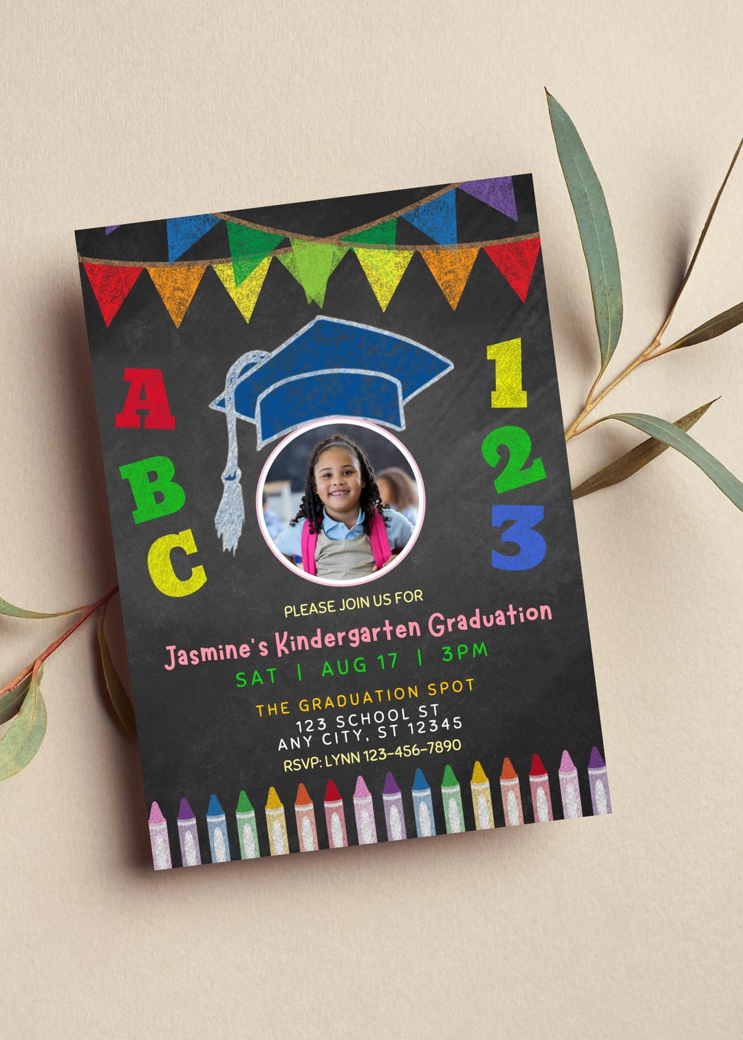 Editable Kindergarten Graduation Invitation, Photo, Pre-school ...