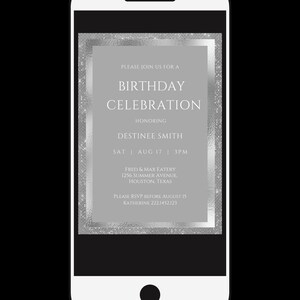 Editable Silver Birthday Celebration Invitation, Silver Invitation ...