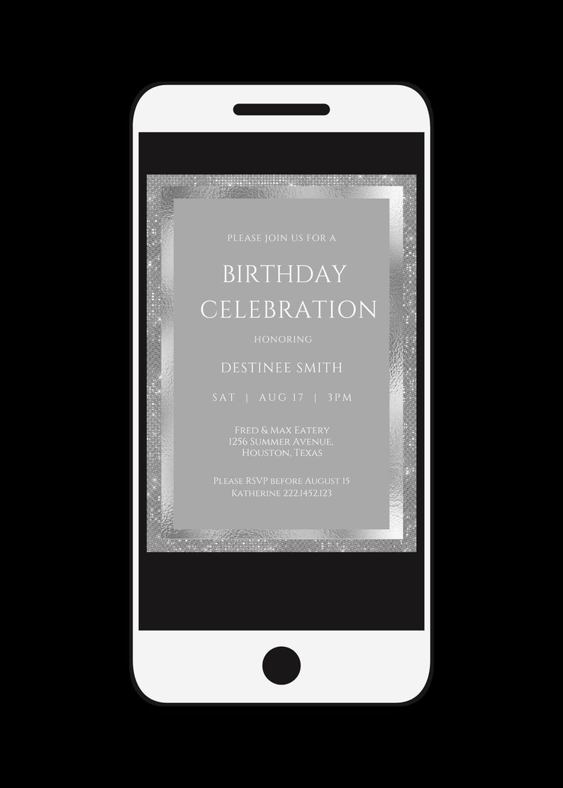 Editable Silver Birthday Celebration Invitation Silver - Etsy