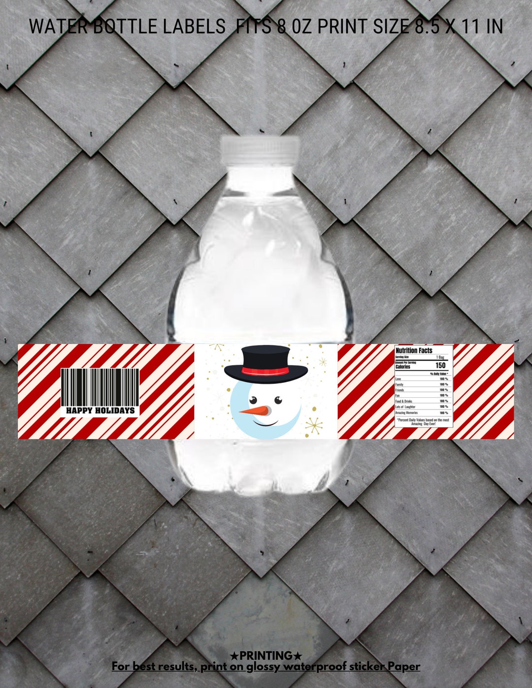 Snowman Water Bottle Label | Christmas Party Favor | Snowman Water ...
