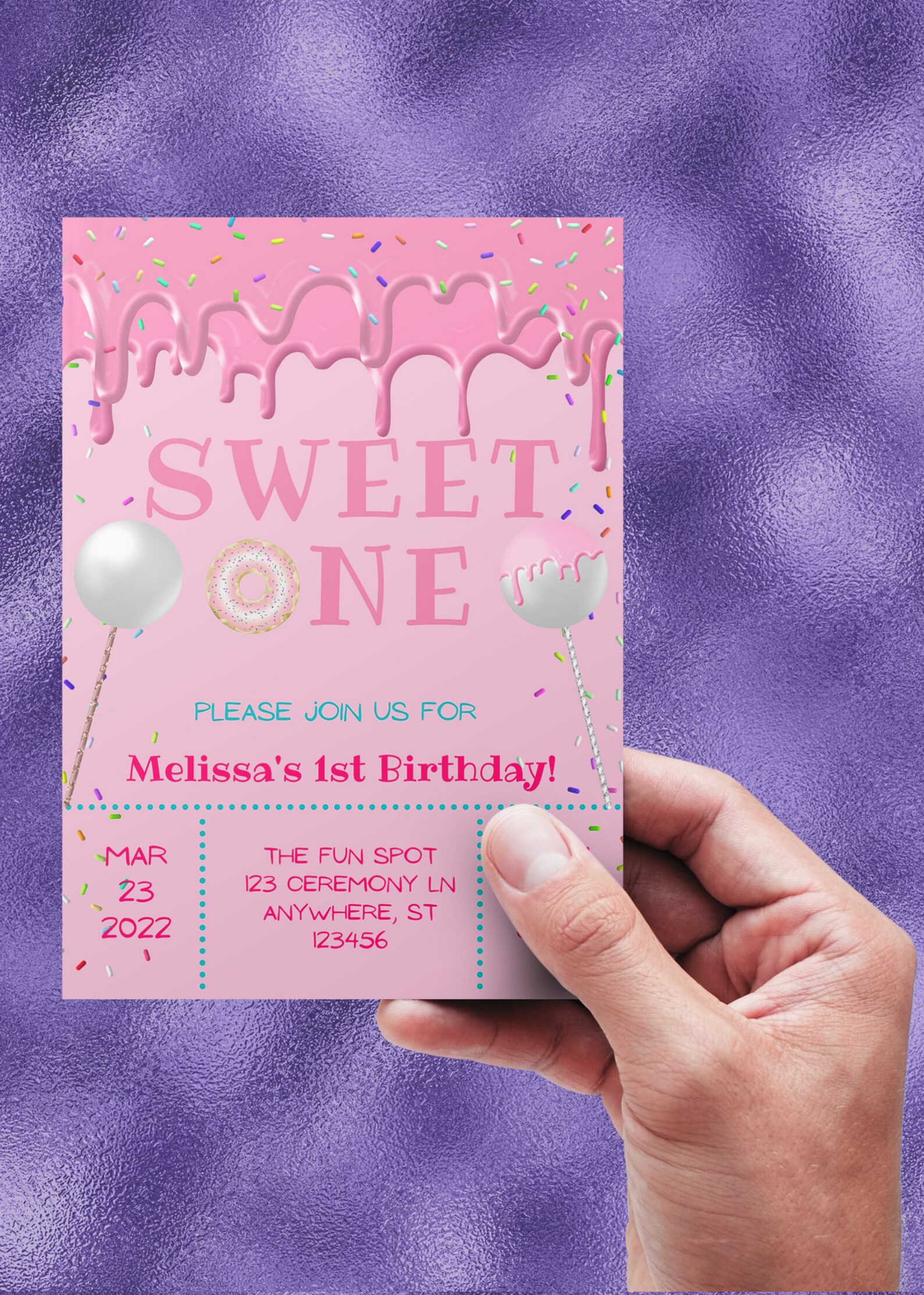 Editable Sweet One Birthday Invitation Dripping Strawberry - Etsy