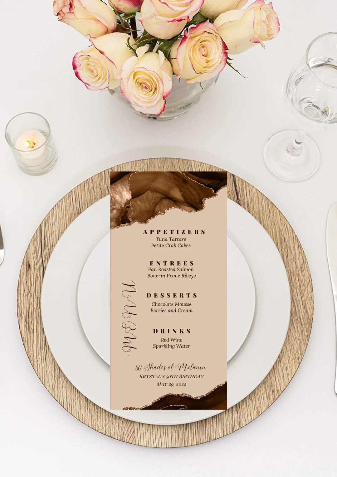Editable Shades of Melanin Menu Card Template, Brown Menu Card Agate ...